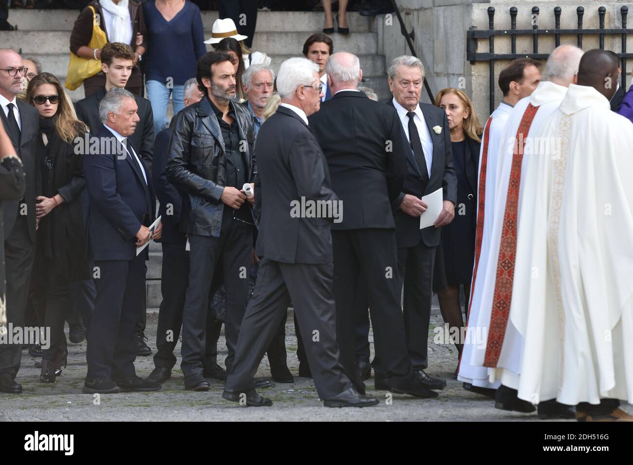 Alain Delon and son Anthony Delon attending the funeral ceremony of ...