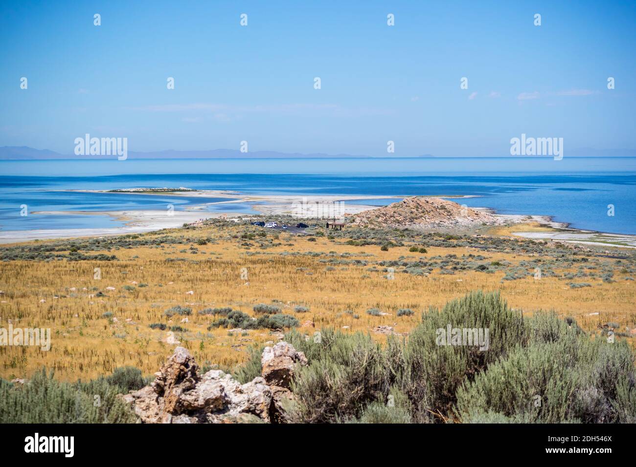 An overlooking view of nature in Antelope Island State Park, Utah Stock ...