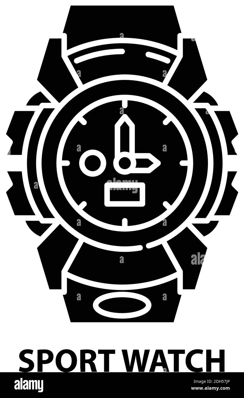 sport watch icon, black vector sign with editable strokes, concept ...