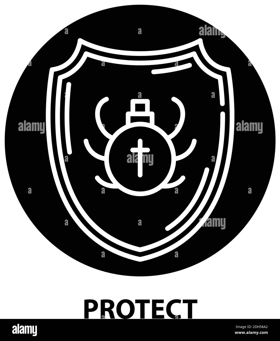 protect icon, black vector sign with editable strokes, concept ...