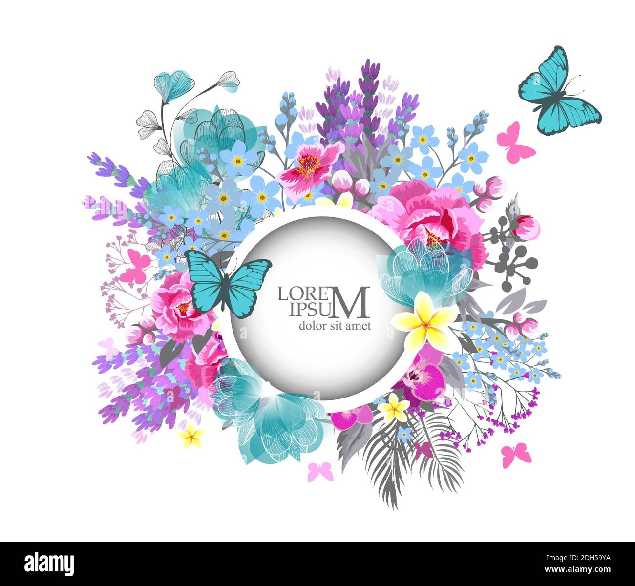 Beautiful floral frame with different flowers. Vector illustration ...