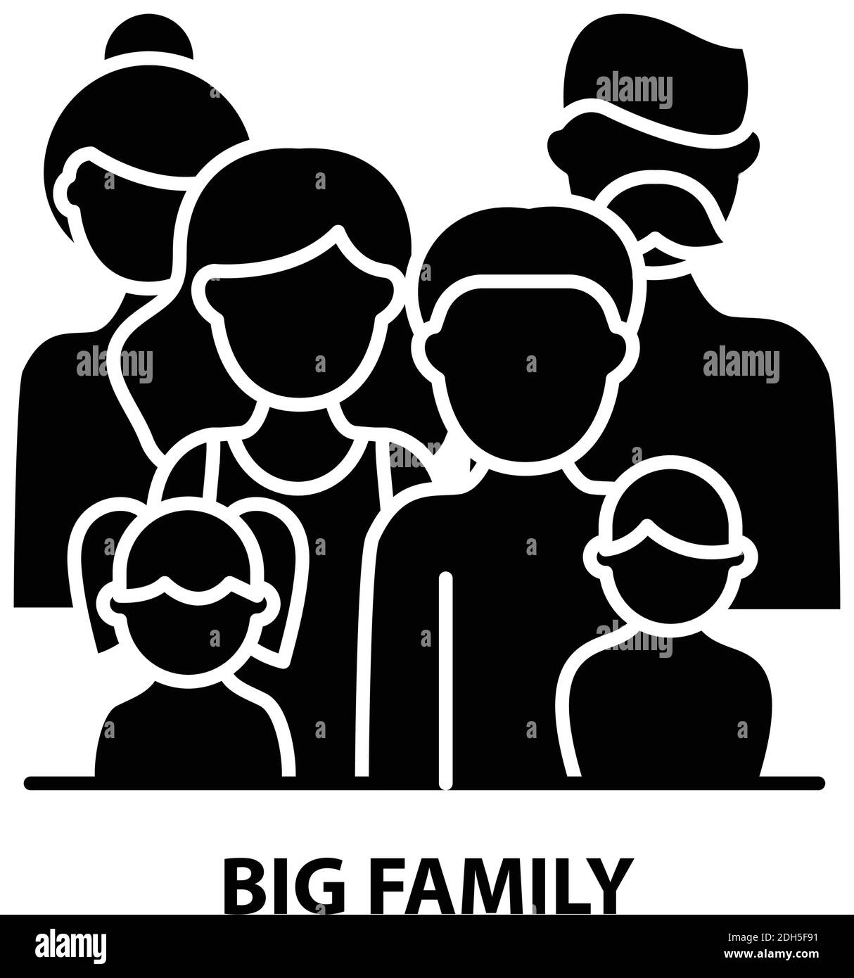 big family icon, black vector sign with editable strokes, concept ...