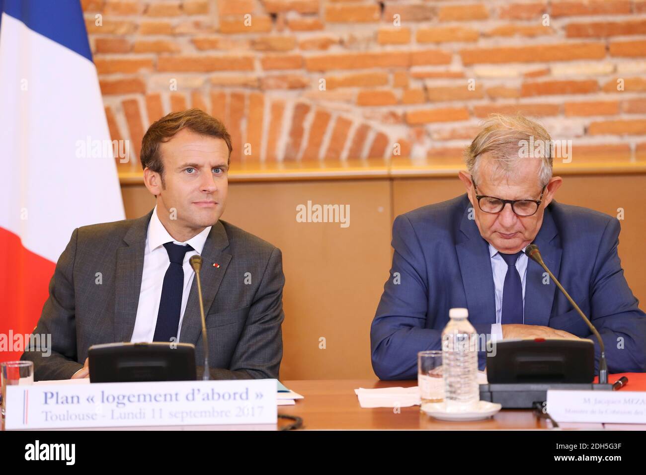 French President Emmanuel Macron speaks during the Round Table on ...