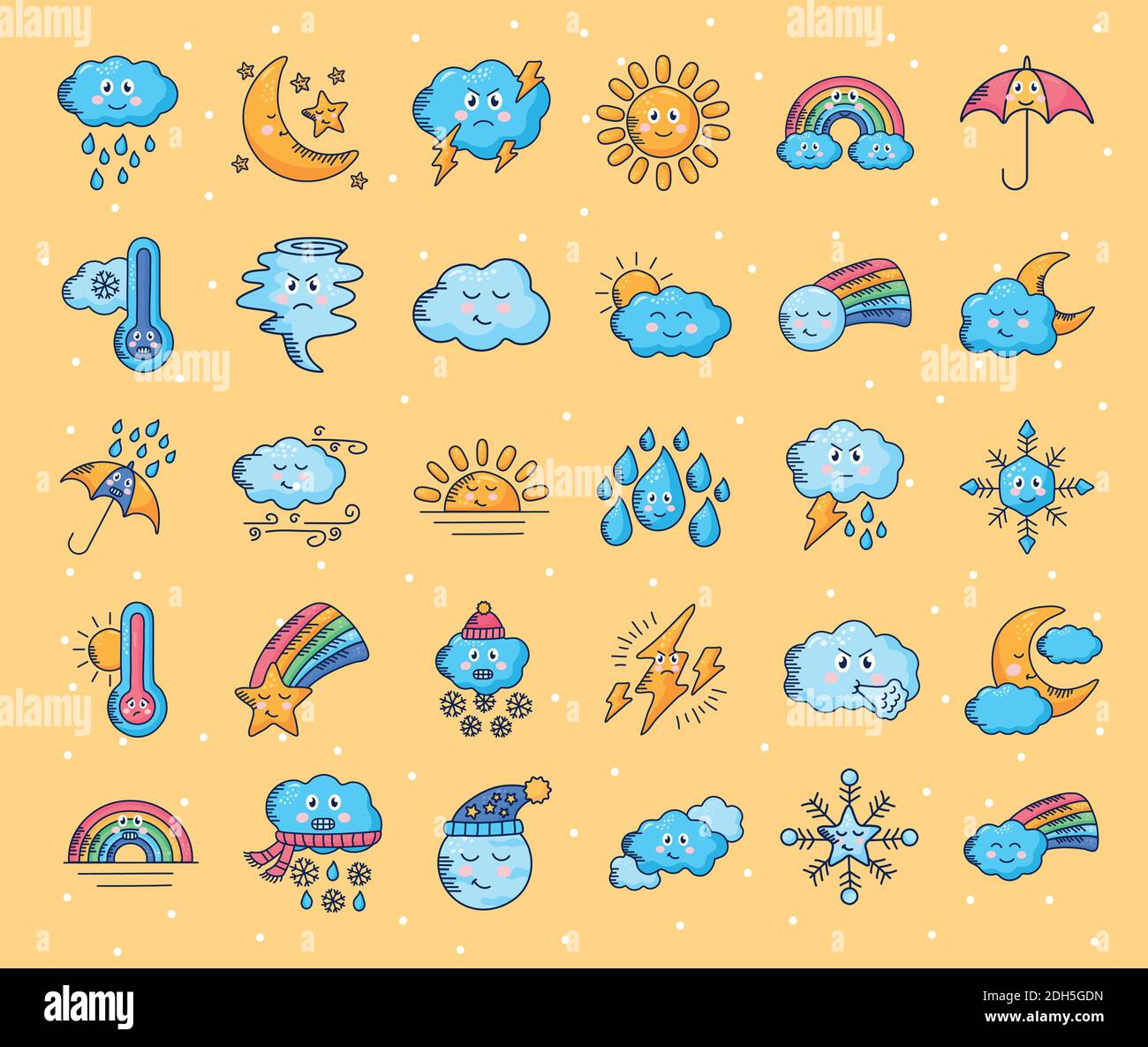 bundle of thirty kawaii weather comic characters vector illustration ...