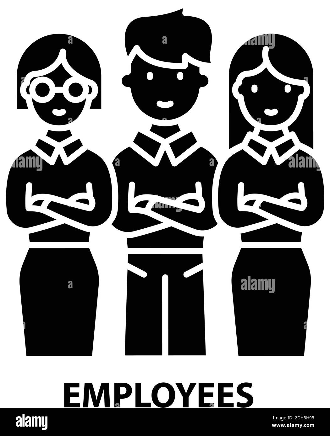 employees icon, black vector sign with editable strokes, concept ...