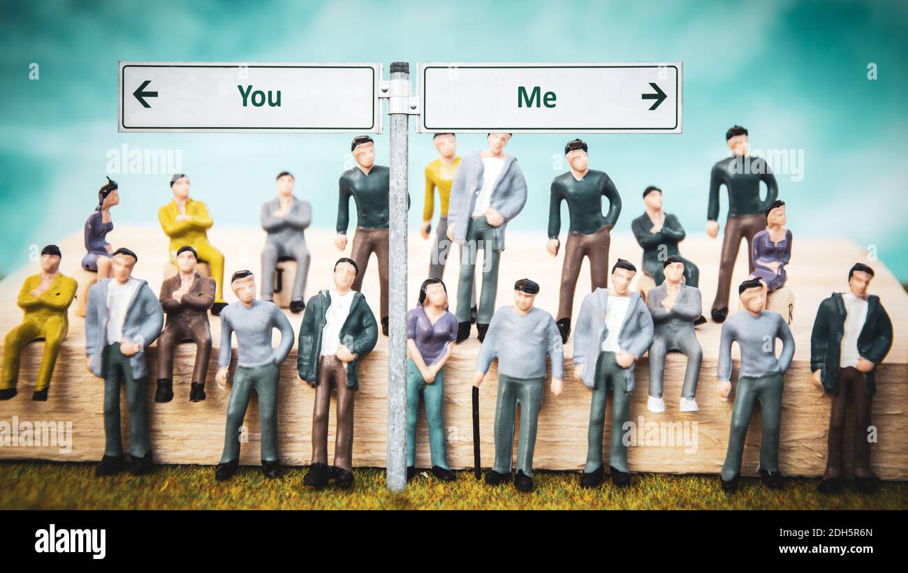 Street Sign Me versus You Stock Photo - Alamy