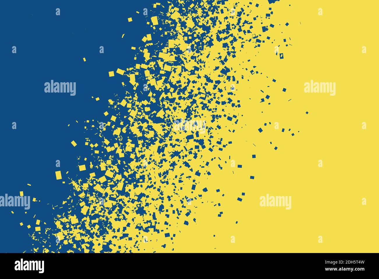 Blue color breaking into pieces to form new yellow. Change of the color ...