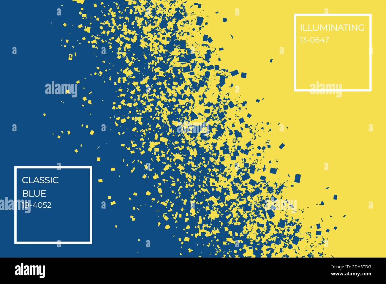 Blue color breaking into pieces to form new yellow. Change of the color ...