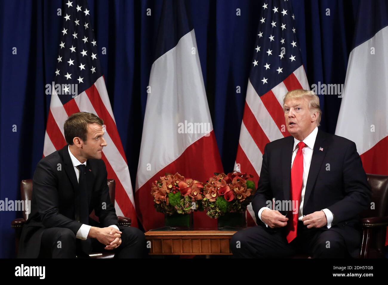 French President Emmanuel Macron meets with US President Donald Trump ...
