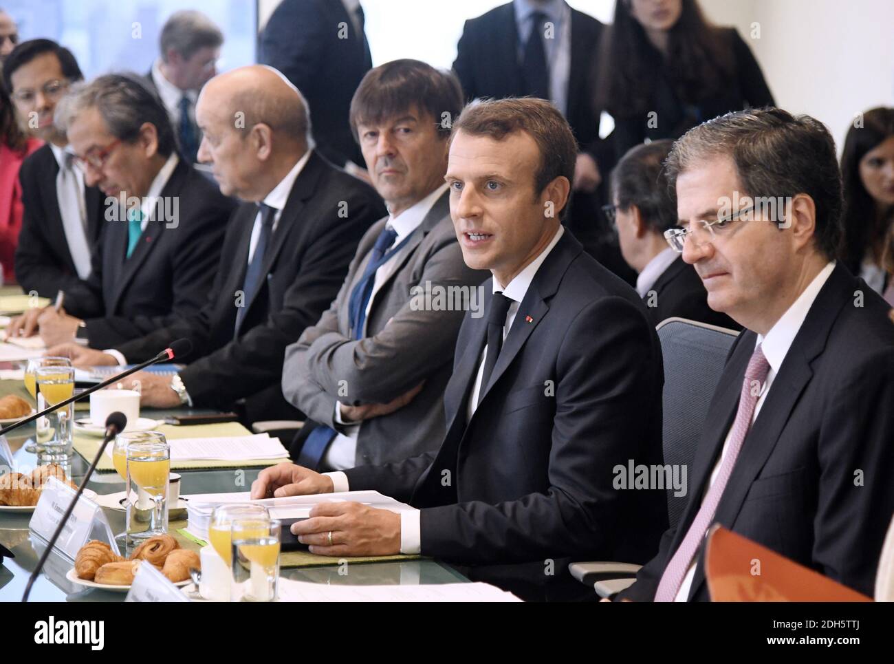 French president Emmanuel Macron meets with ngo representatives at the ...