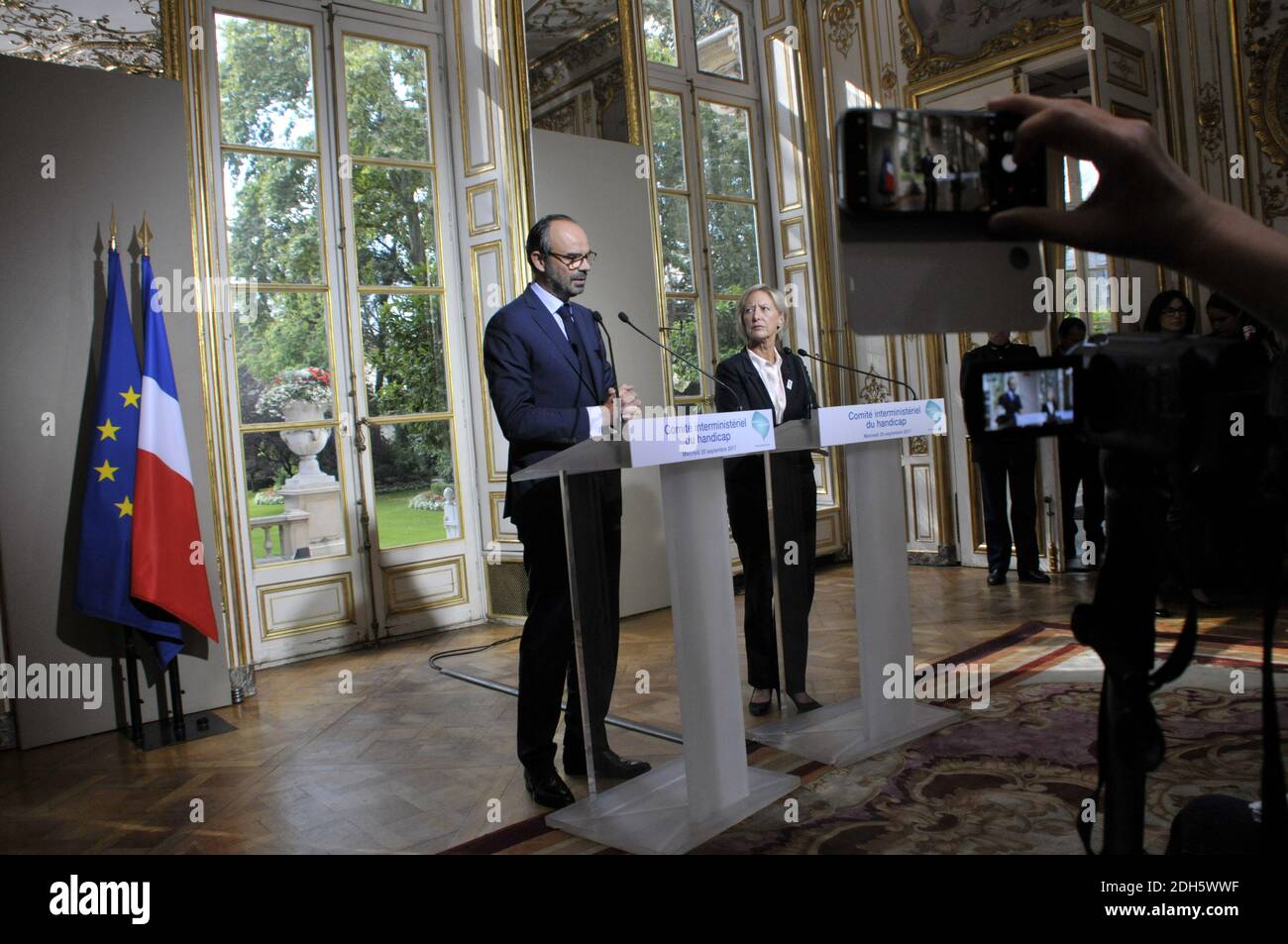 Prime Minister Edouard Philippe and Secretary of State for disabilited ...