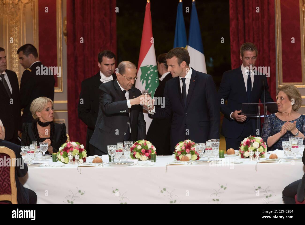 Brigitte Macron, Michel Aoun, Emmanuel Macron and Nadia Al Chami.French ...