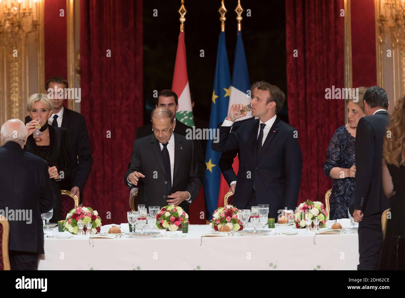 Brigitte Macron, Michel Aoun, Emmanuel Macron and Nadia Al Chami.French ...