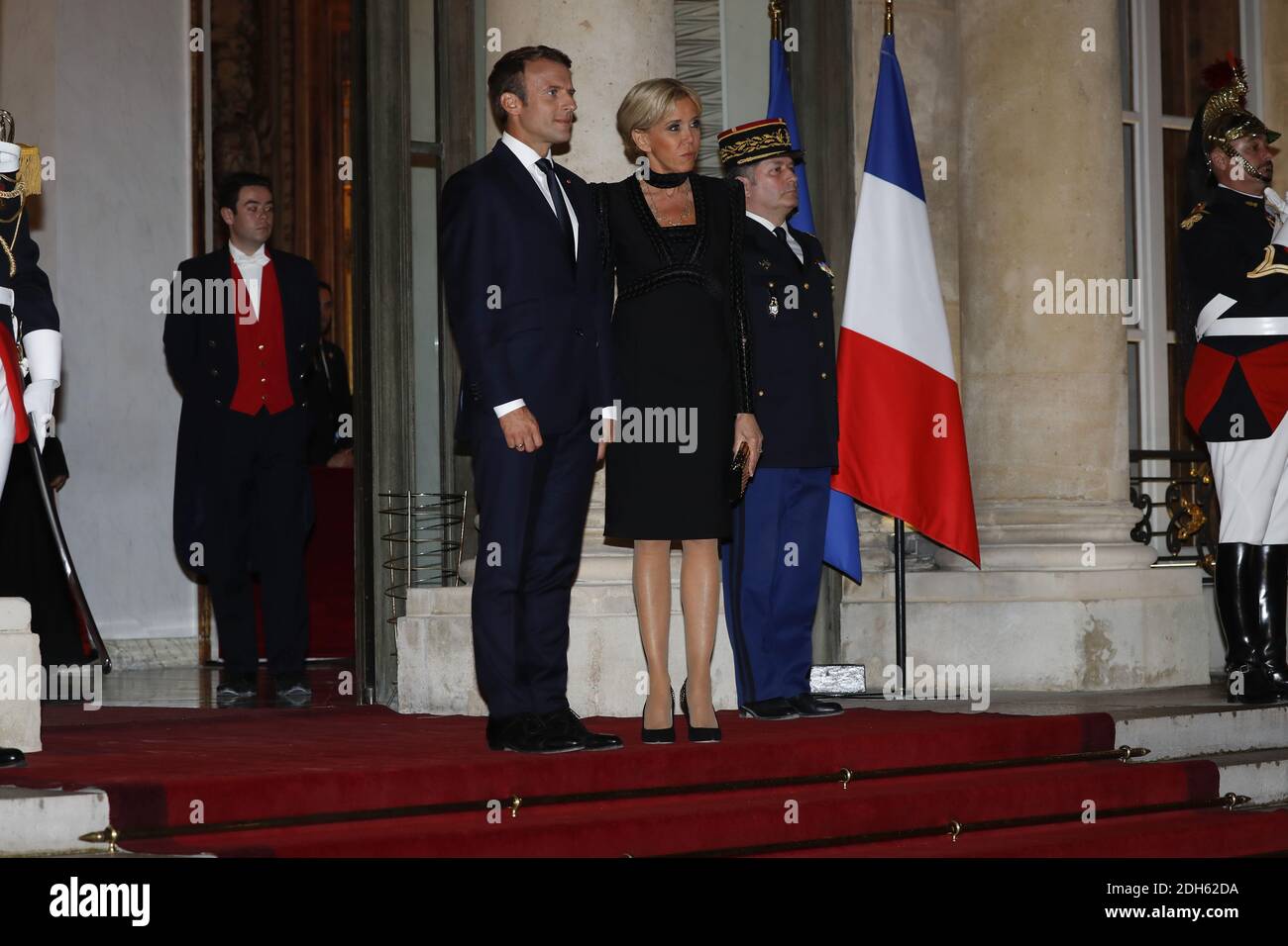 French President Emmanuel Macron and his wife Brigitte await Lebanon's ...