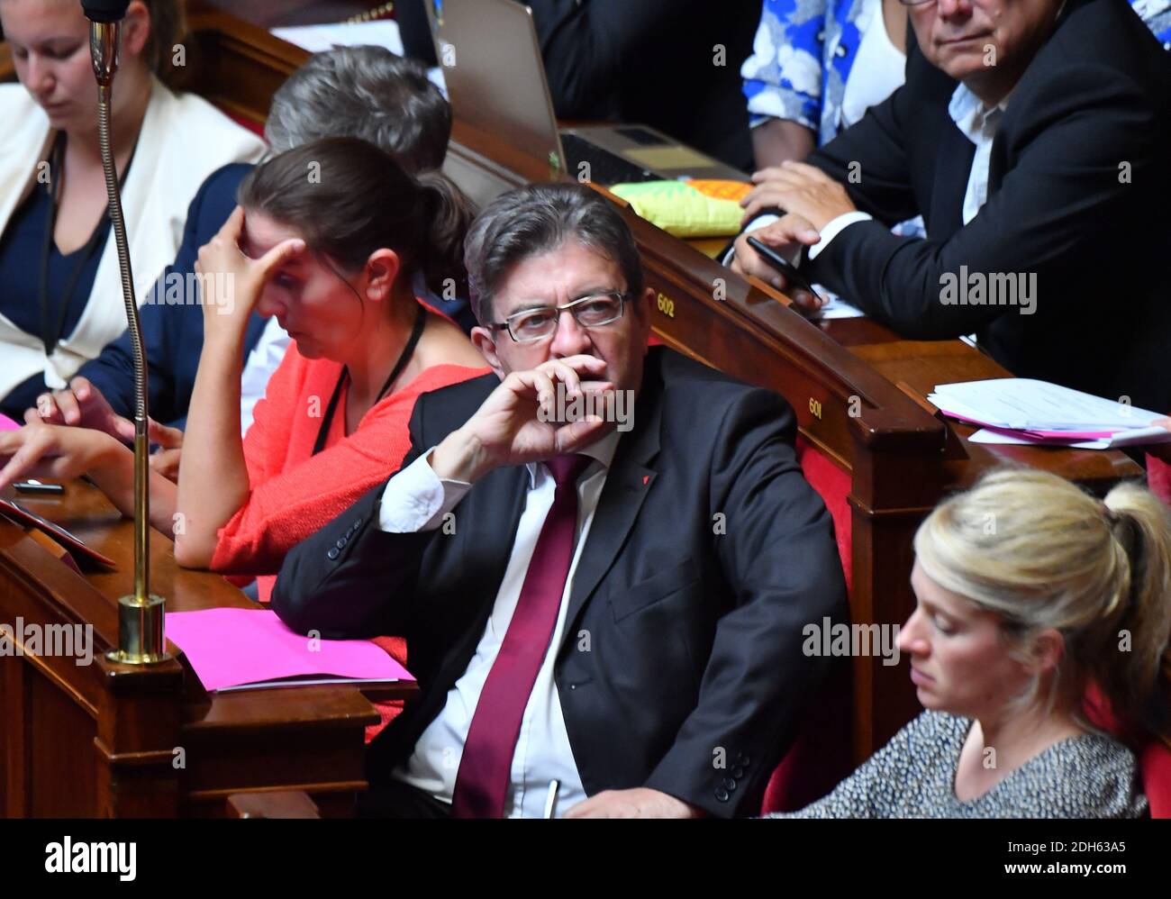 "La France Insoumise" President, Jean-Luc Melenchon attending questions ...