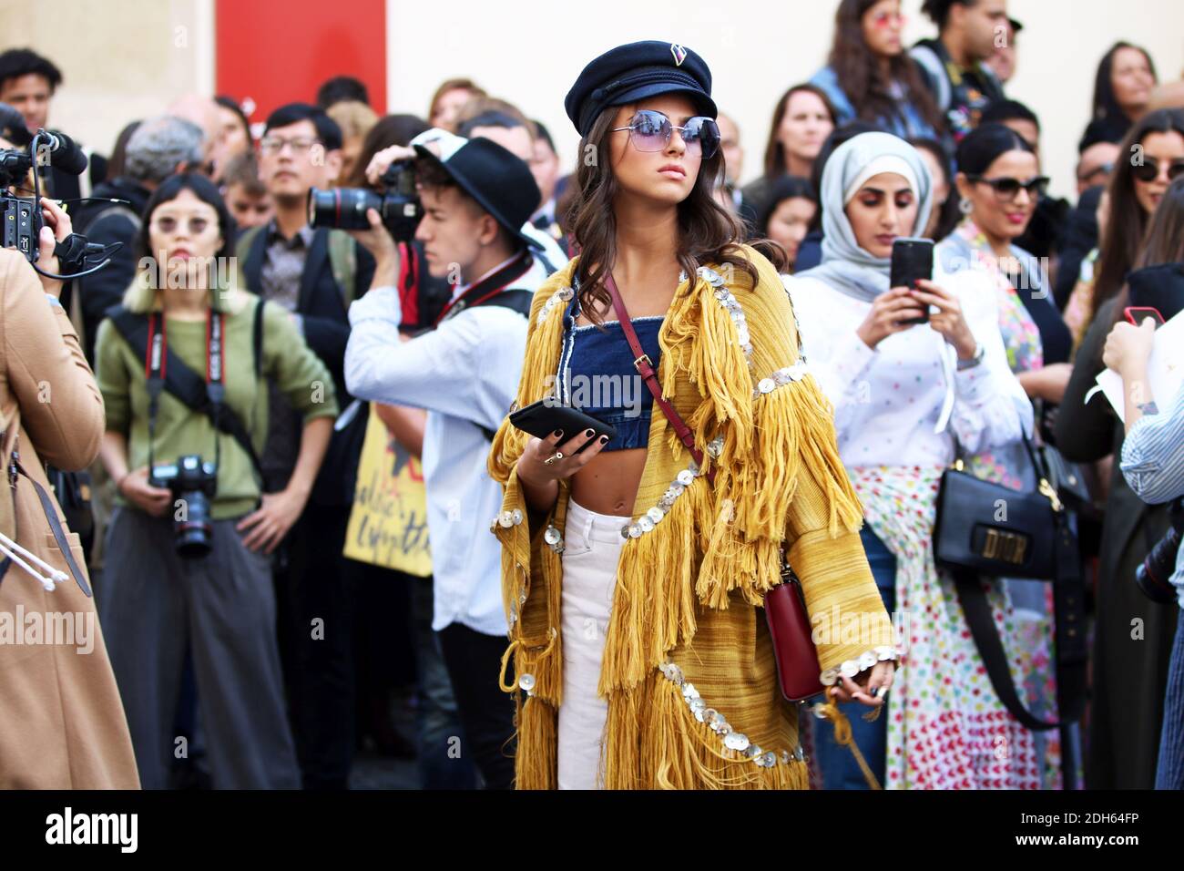 Street style, blogger Kim Azulay arriving at the Dior Fashion Show ...