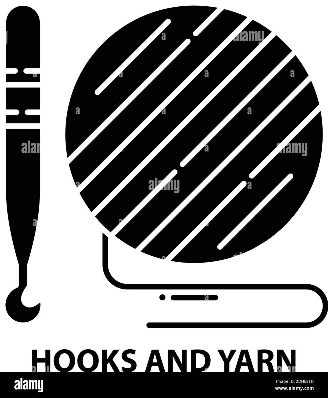 hooks and yarn icon, black vector sign with editable strokes, concept ...