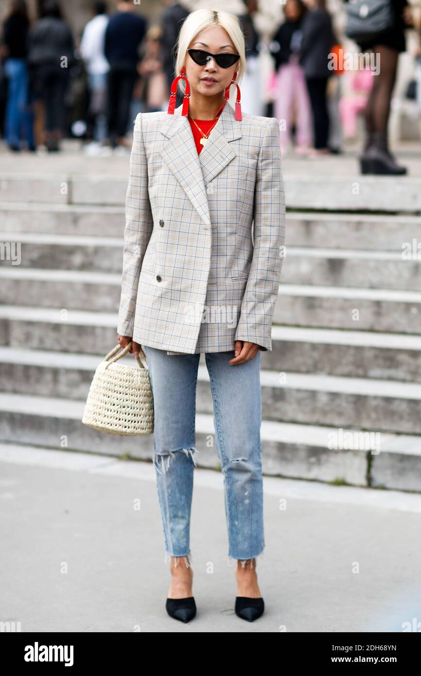 Street style, blogger Vanessa Hong (the Haute Pursuit) arriving at ...