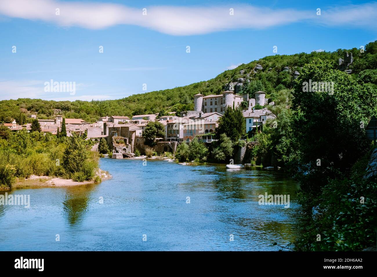 Ardeche France, view of the village of Vogue in Ardeche. France Stock ...