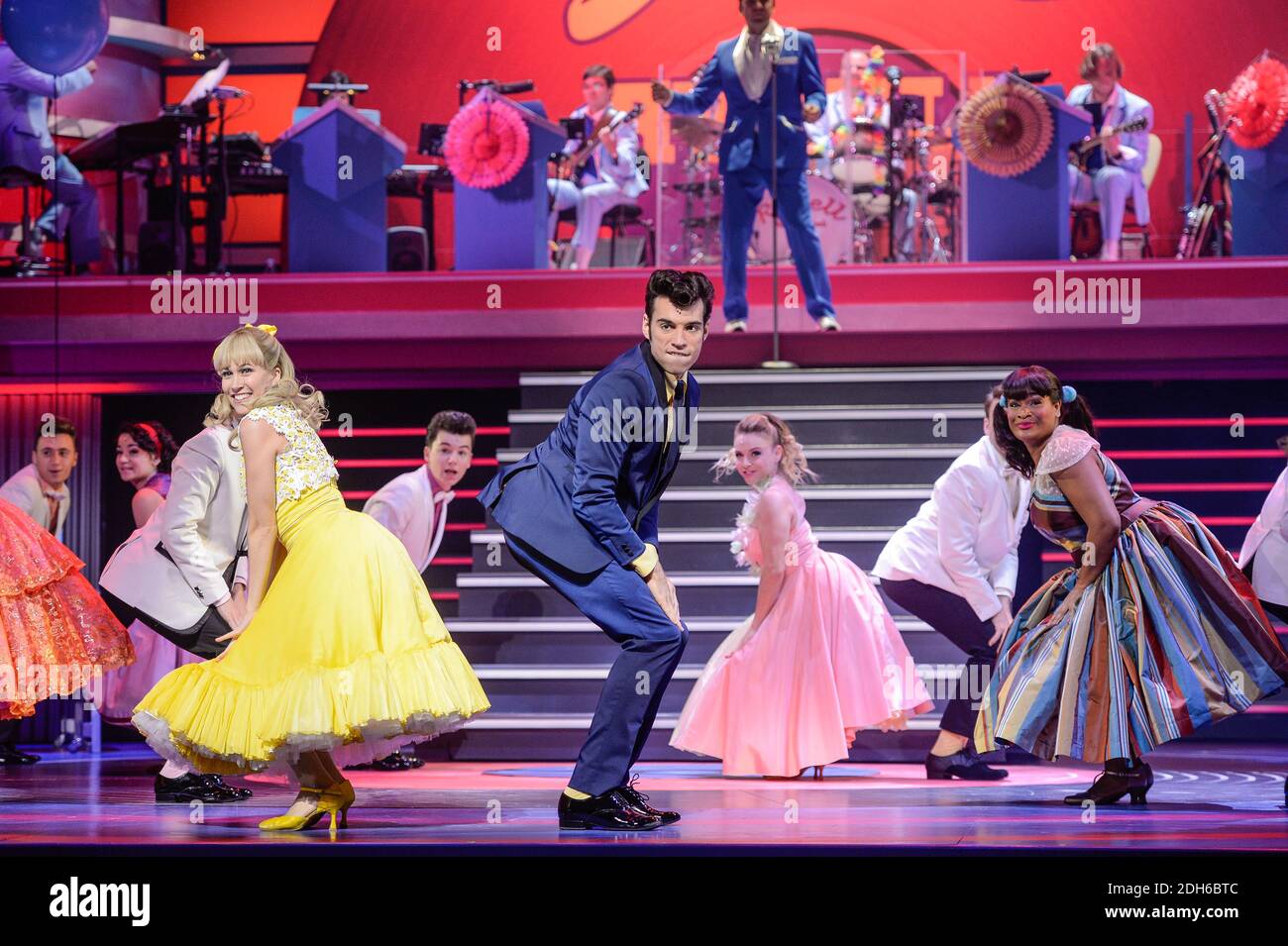 Alyzee Lalande and Alexis Loizon performs during press representation of Grease The Musical at ...