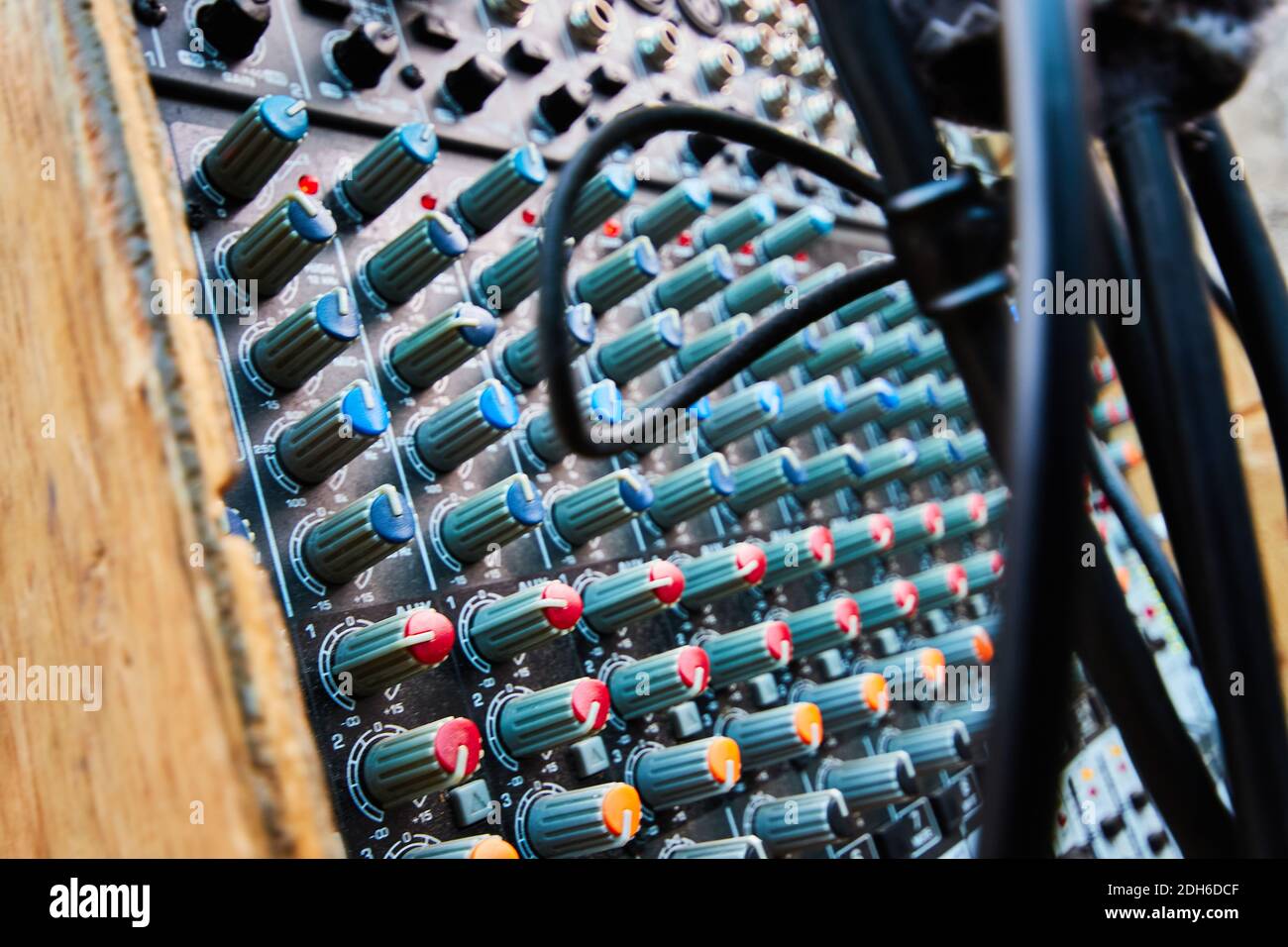Music Mixer at concert with connected wires Stock Photo - Alamy