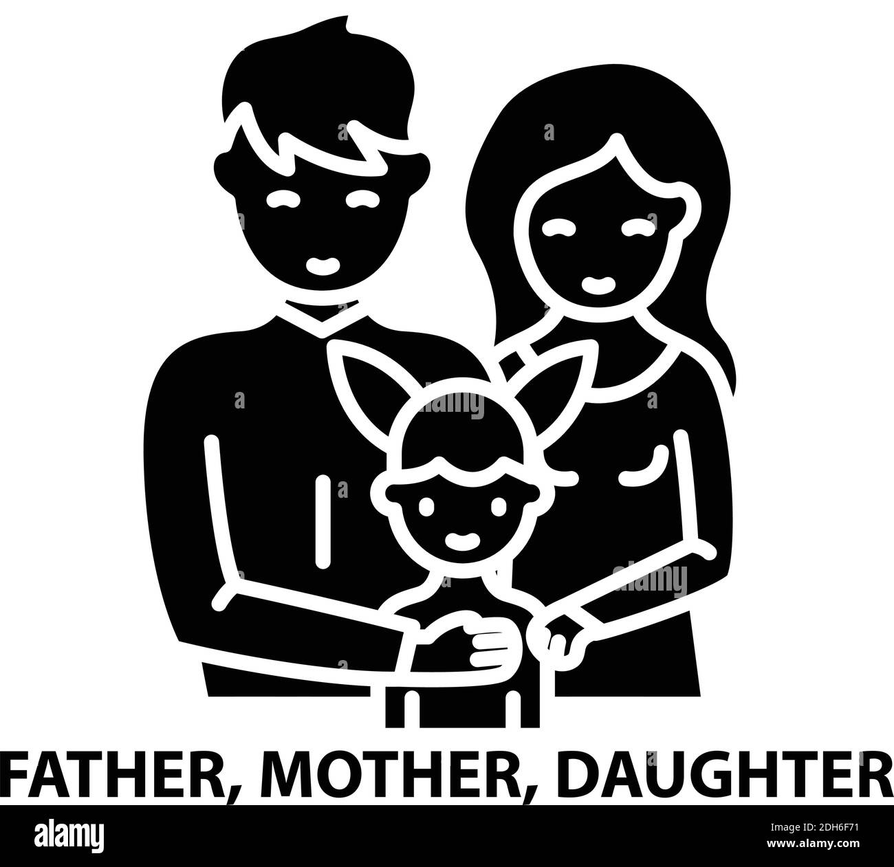 father, mother and daughter icon, black vector sign with editable ...