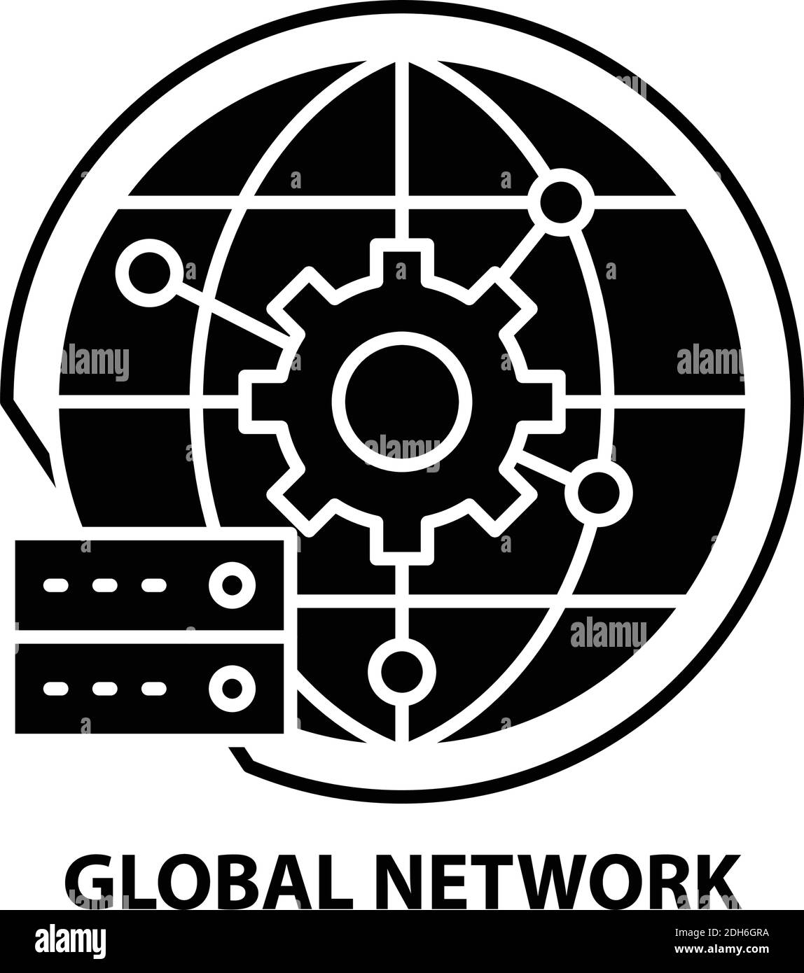 global network icon, black vector sign with editable strokes, concept ...