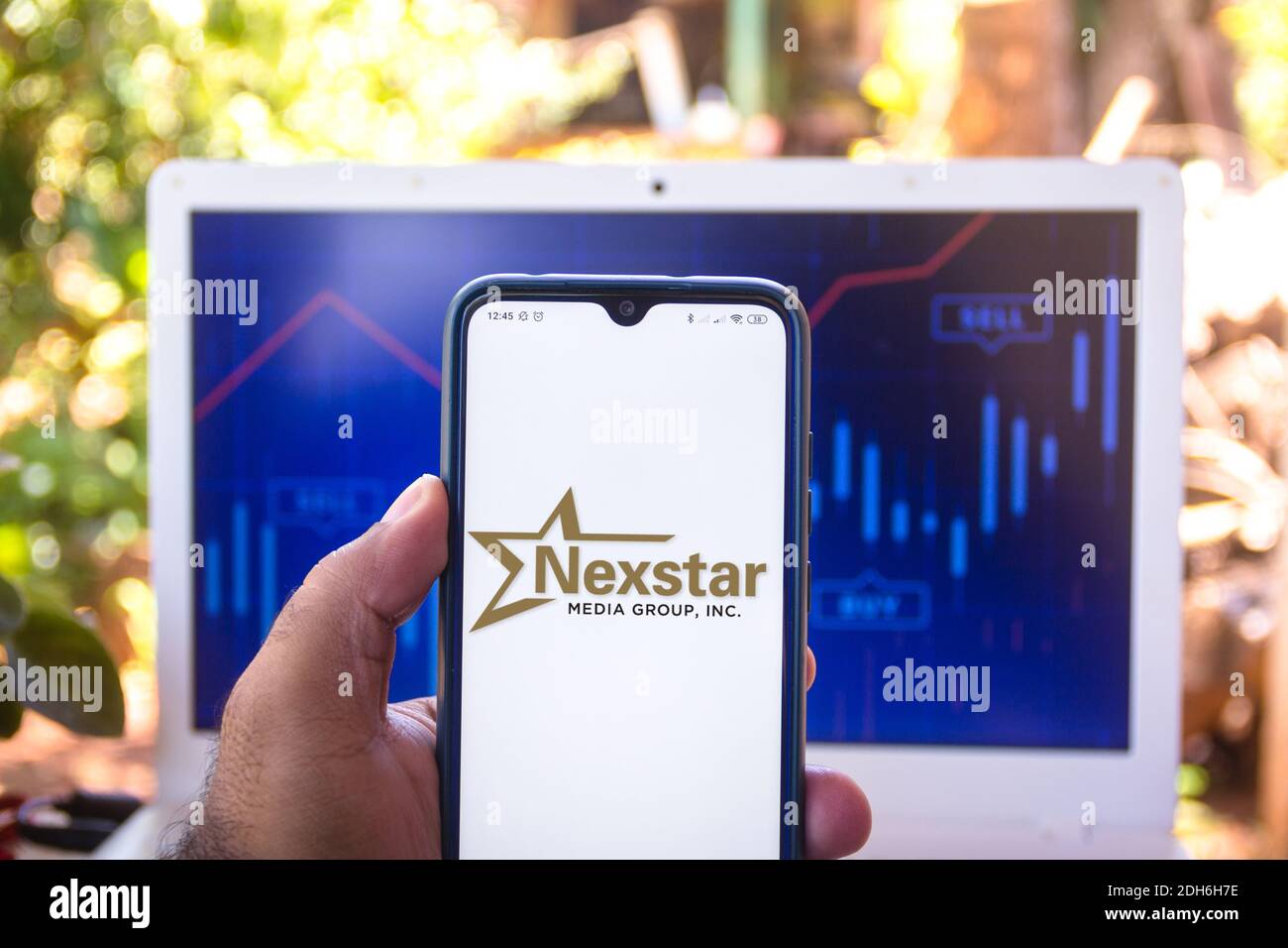 In this photo illustration the Nexstar Media Group logo seen displayed ...