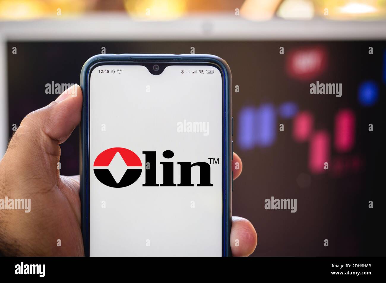 In this photo illustration the Olin Corporation logo seen displayed on ...