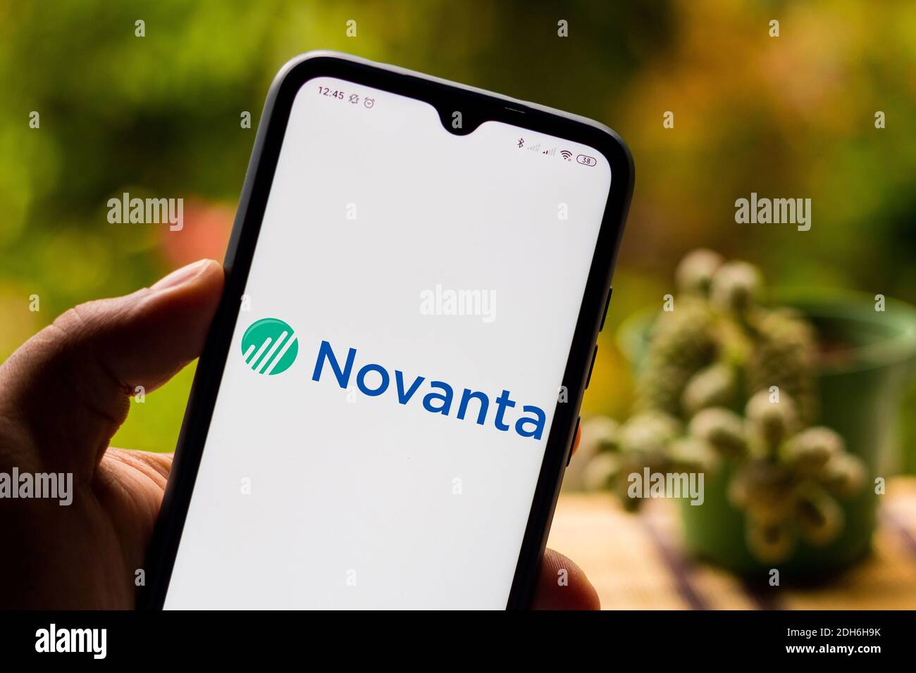 In this photo illustration the Novanta logo seen displayed on a ...