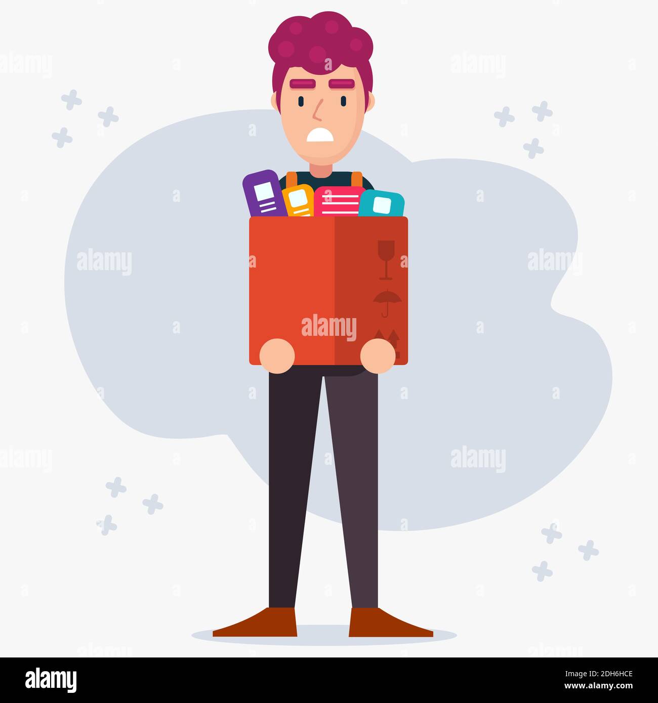 man holding box sad get fired vector illustration Stock Vector Image ...