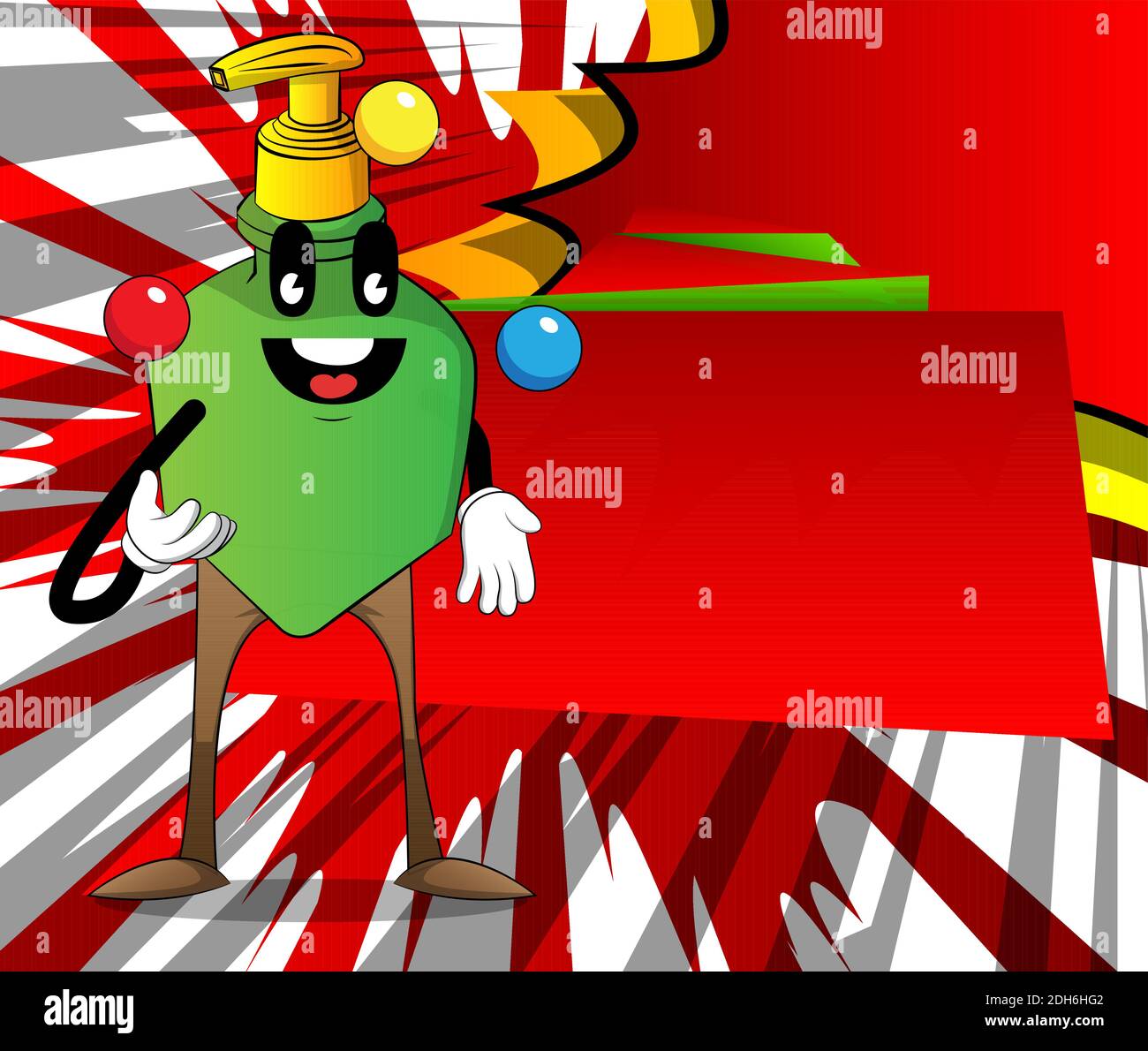 Cartoon bottle of hand sanitizer gel for hygiene with face is a juggler ...