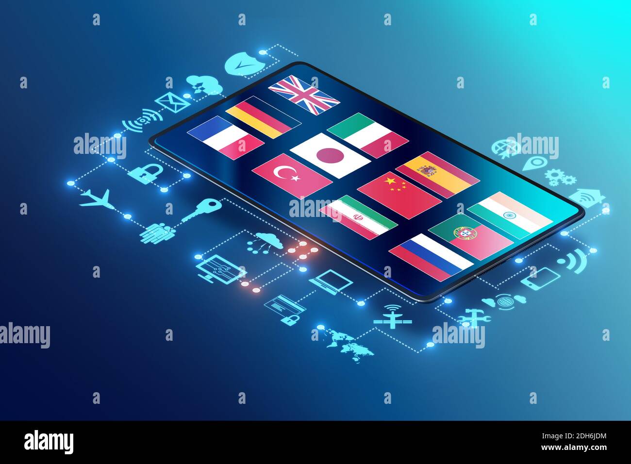 Concept of online foreign language translation and learning - 3d Stock ...