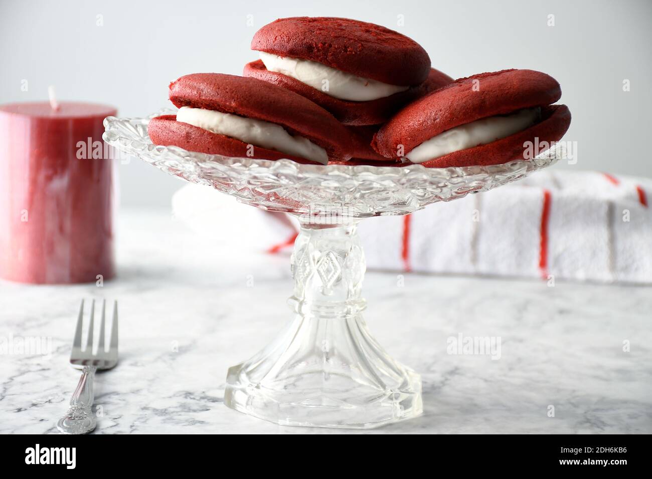 Food photography red velvet moon pies in crystal dish accessories ...