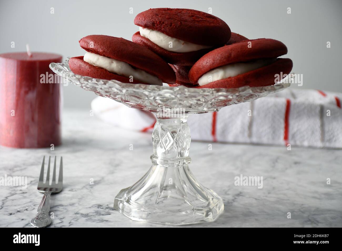 Food photography red velvet moon pies in crystal dish accessories ...