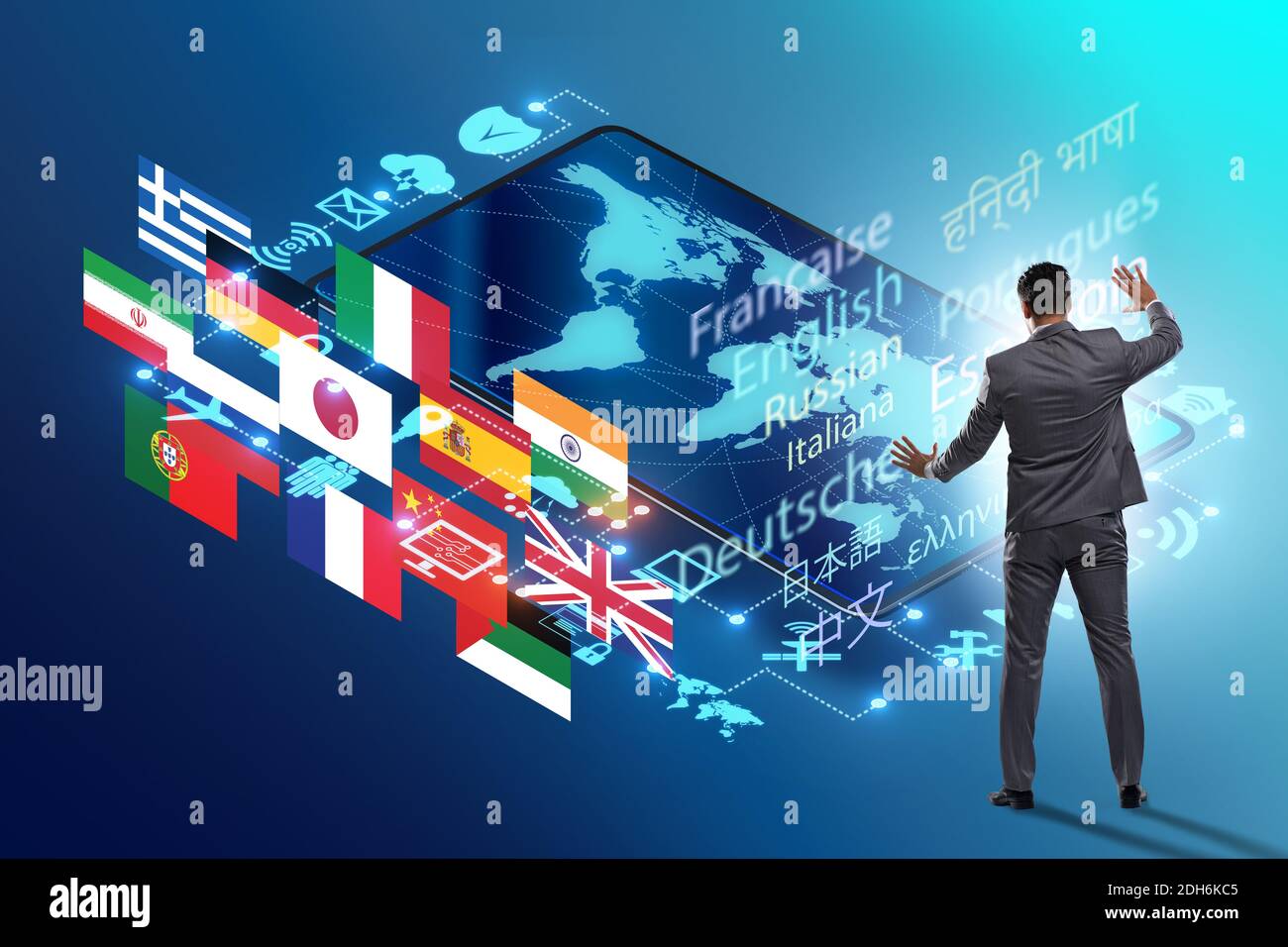 Concept of online foreign language translation and learning Stock Photo ...