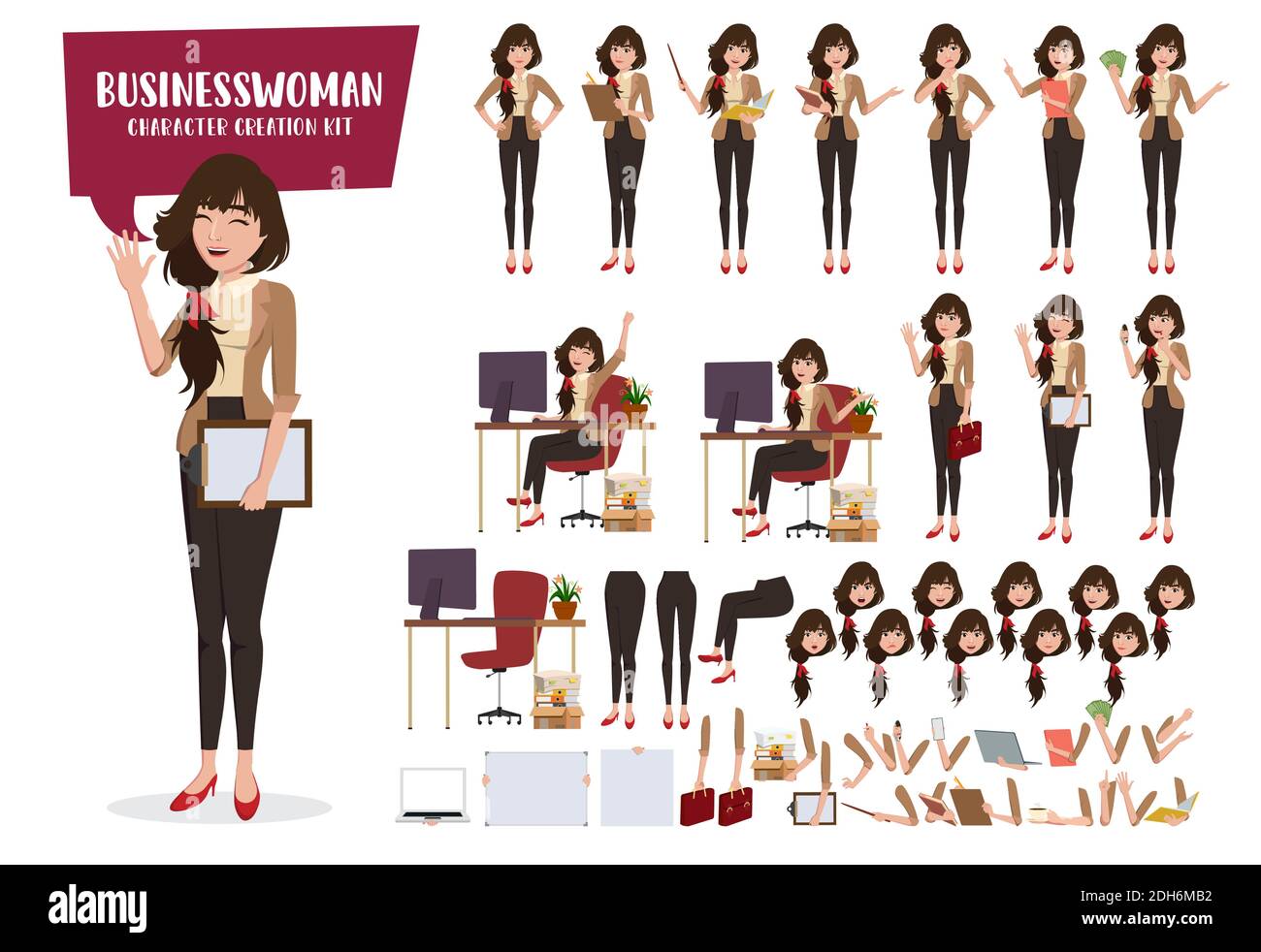 Business Woman Character Creation Vector Set Businesswoman Female