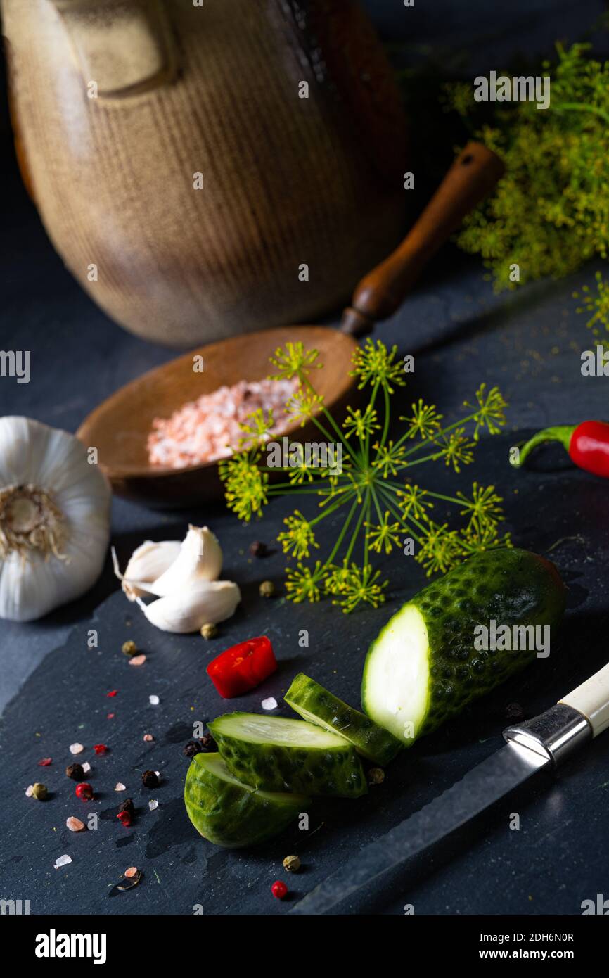 Rustic fresh pickled cucumber (polish malosolne Stock Photo - Alamy