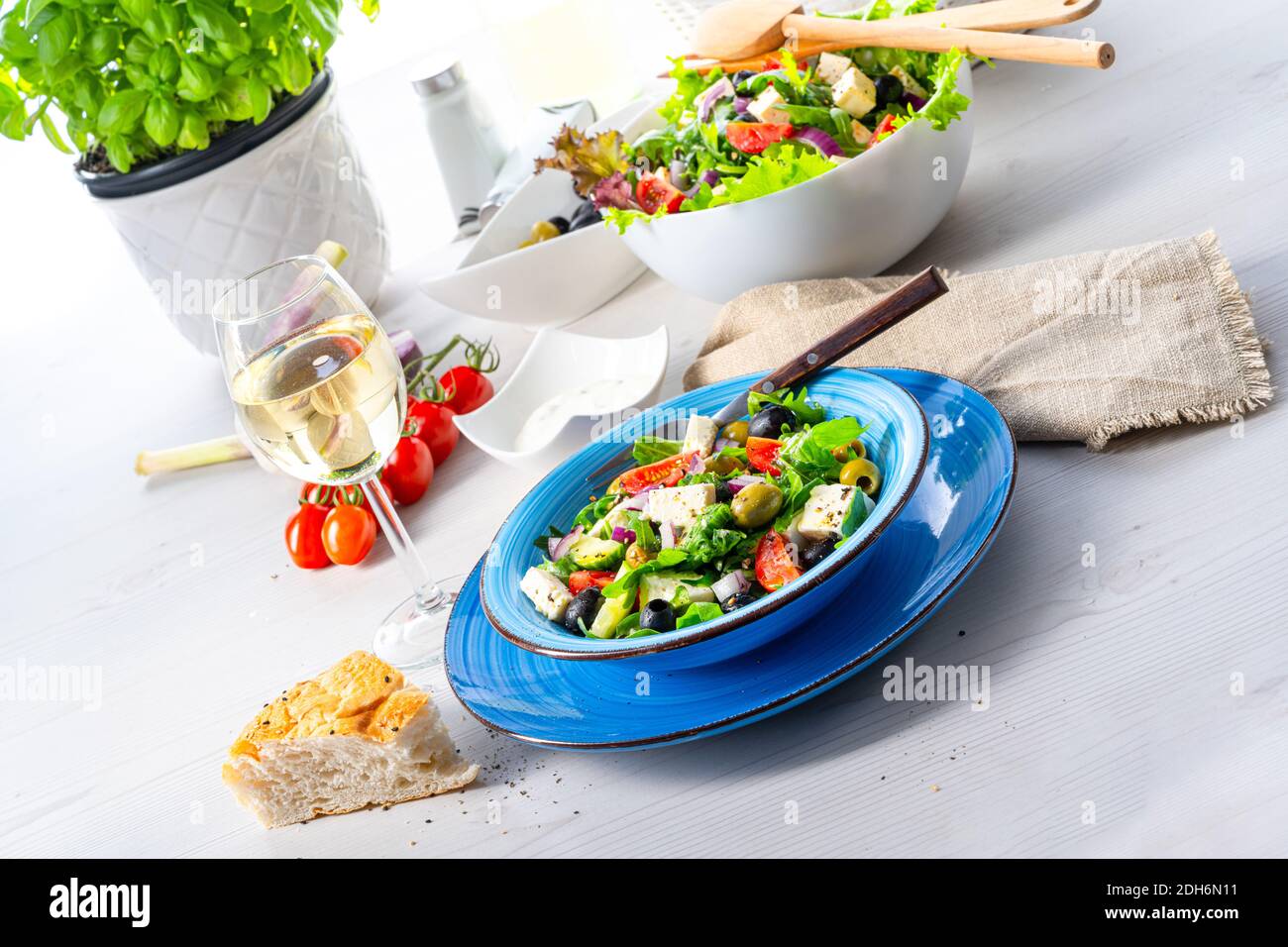 Rustic Greek salad with sheep's cheese Stock Photo - Alamy