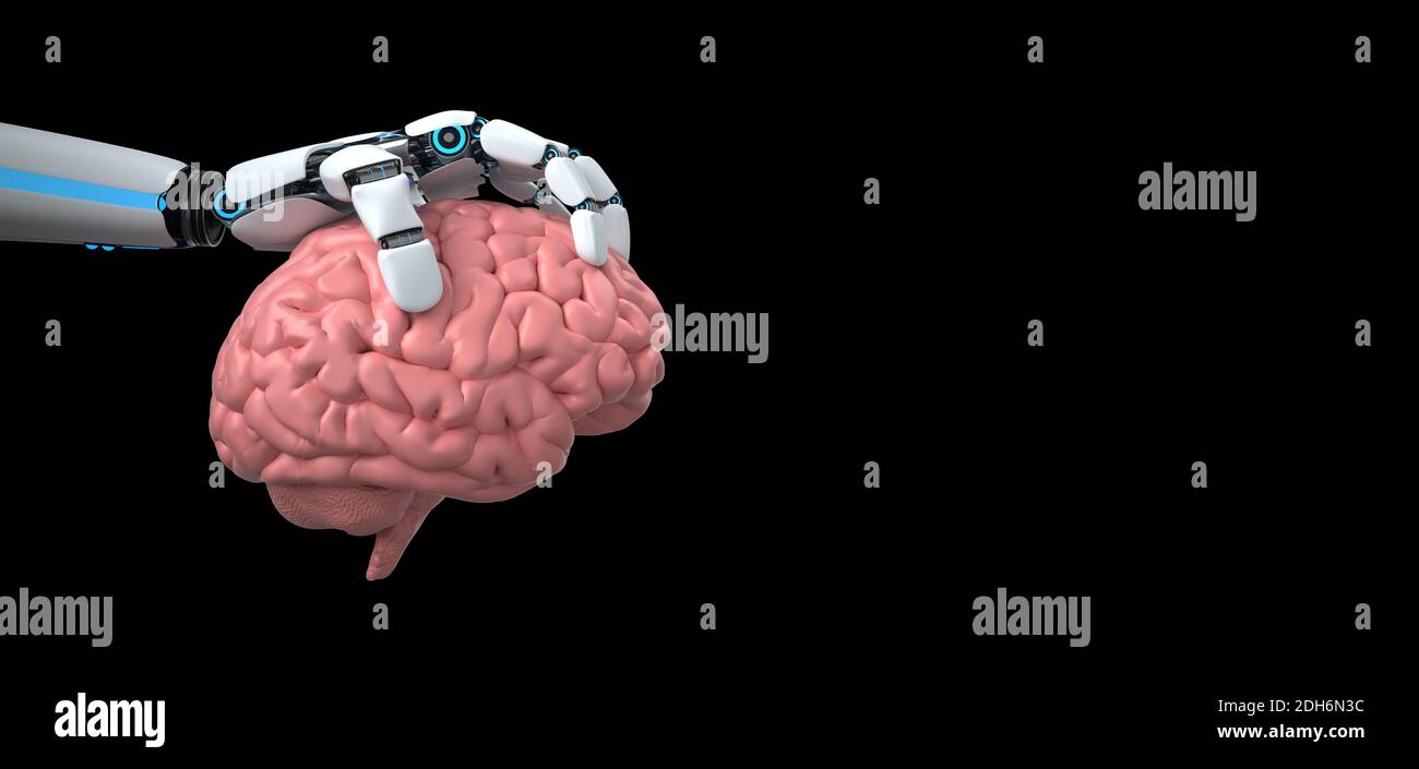 Humanoid Robot Hand Human Brain Stock Photo - Alamy