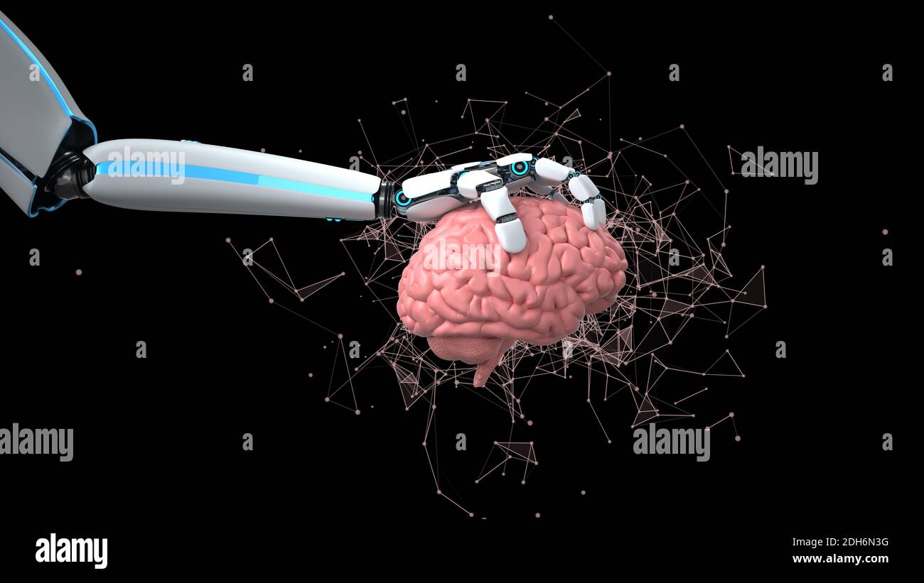 Humanoid Robot Hand Human Brain Stock Photo - Alamy