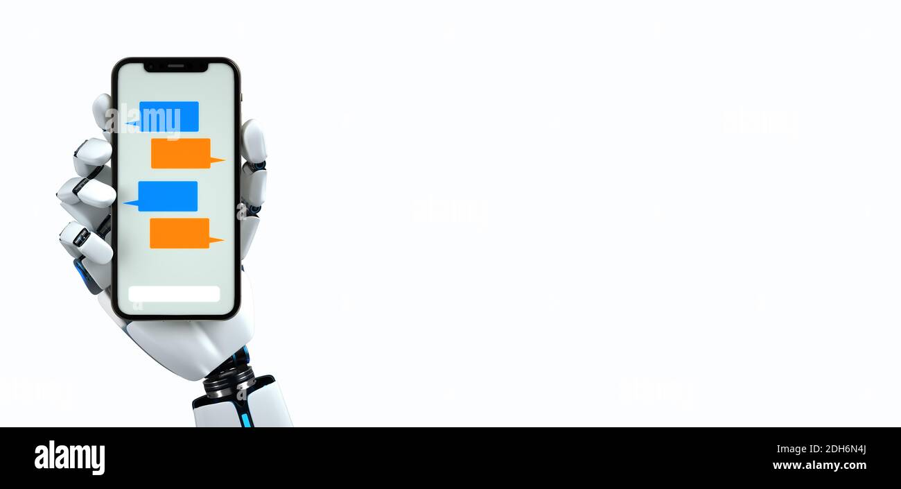 Humanoid Robot Chatbot Click Smatphone Stock Photo - Alamy