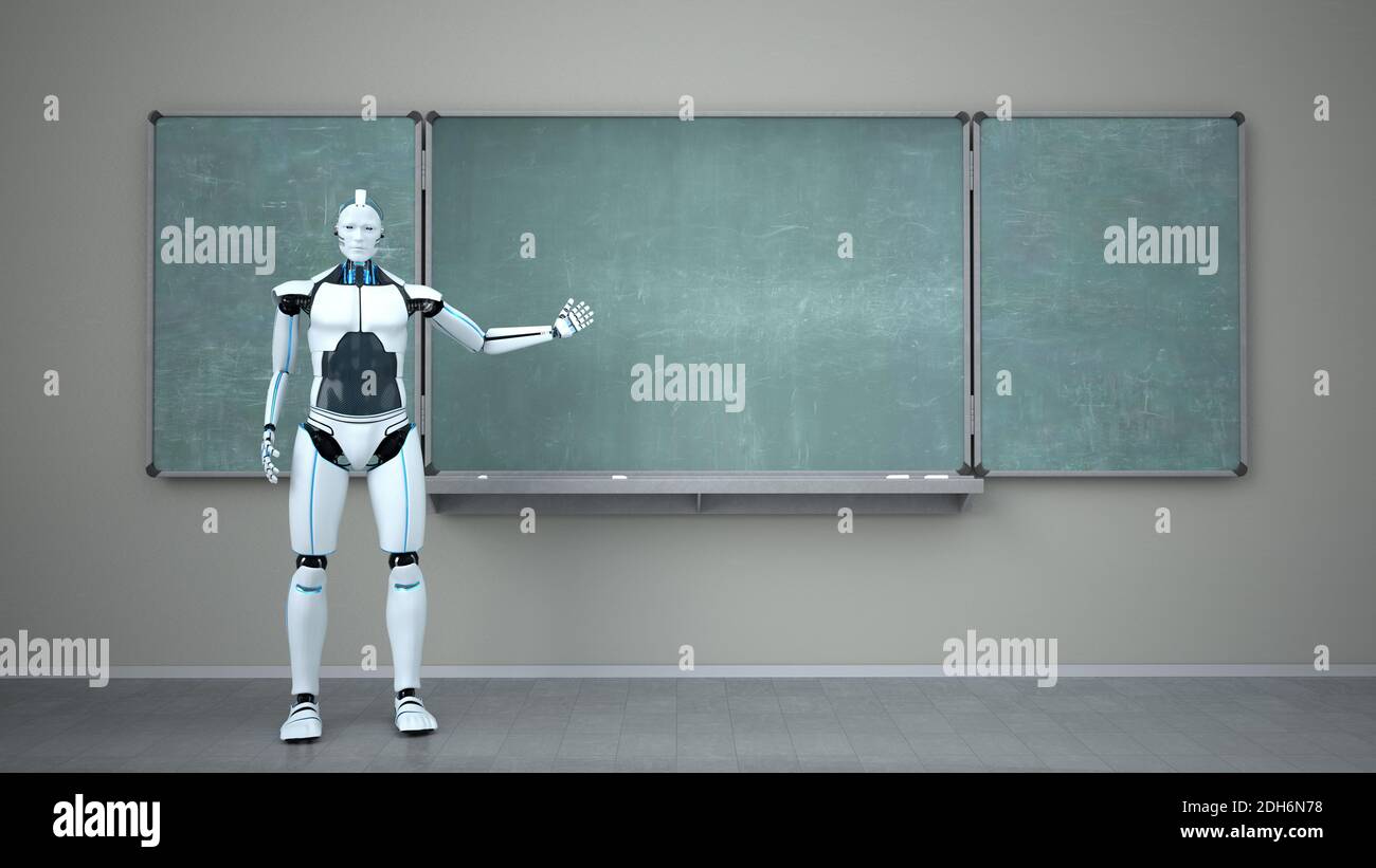 Humanoid Robot Chalk Board Teacher Stock Photo - Alamy