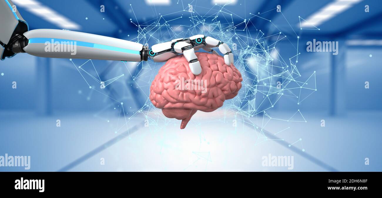 Humanoid Robot Hand Human Brain Stock Photo - Alamy