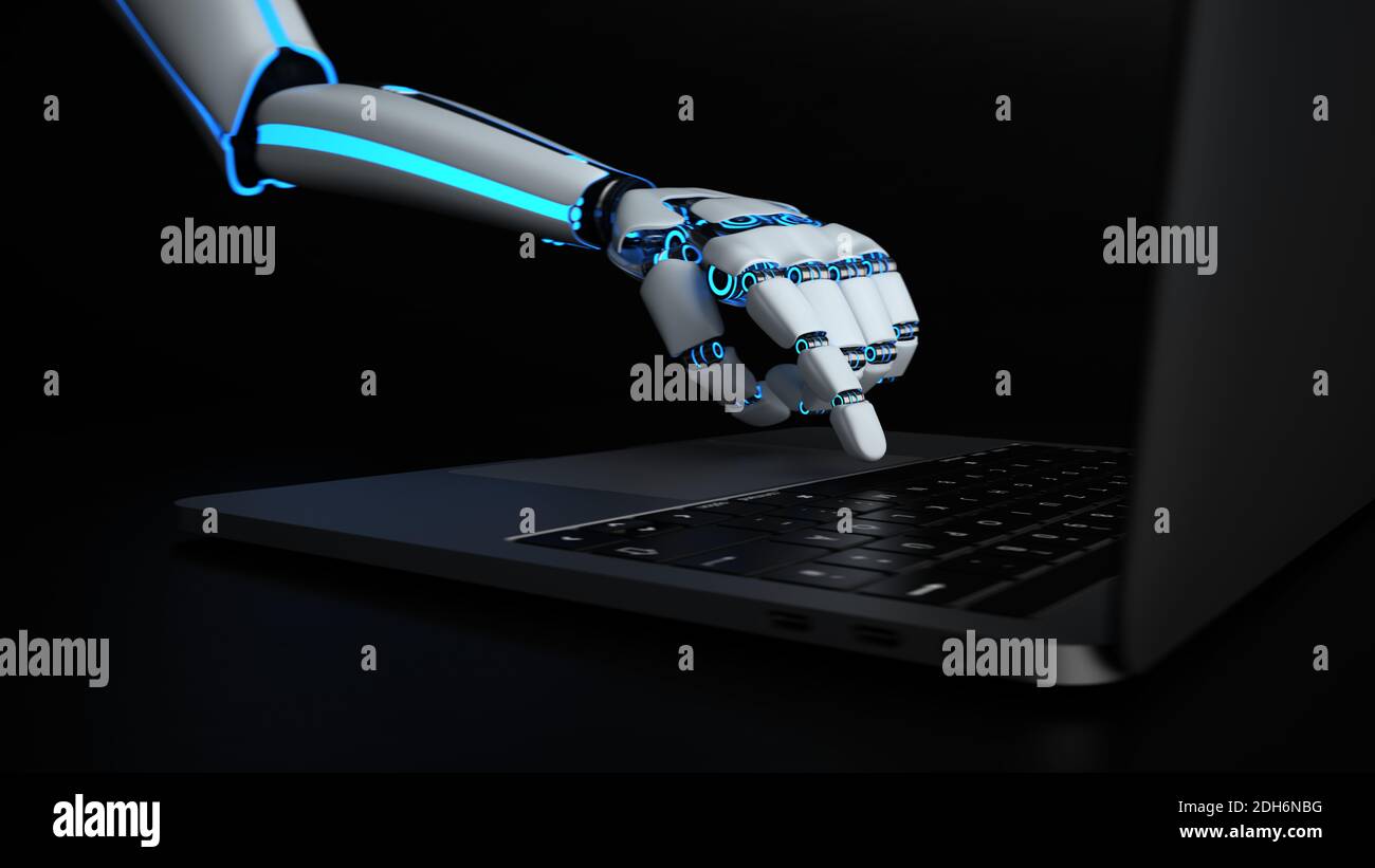 Humanoid Robot Hand Clicks Notebook Stock Photo - Alamy