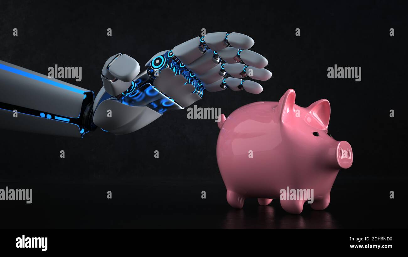 Humanoid Robot Hand Piggy Bank Stock Photo - Alamy