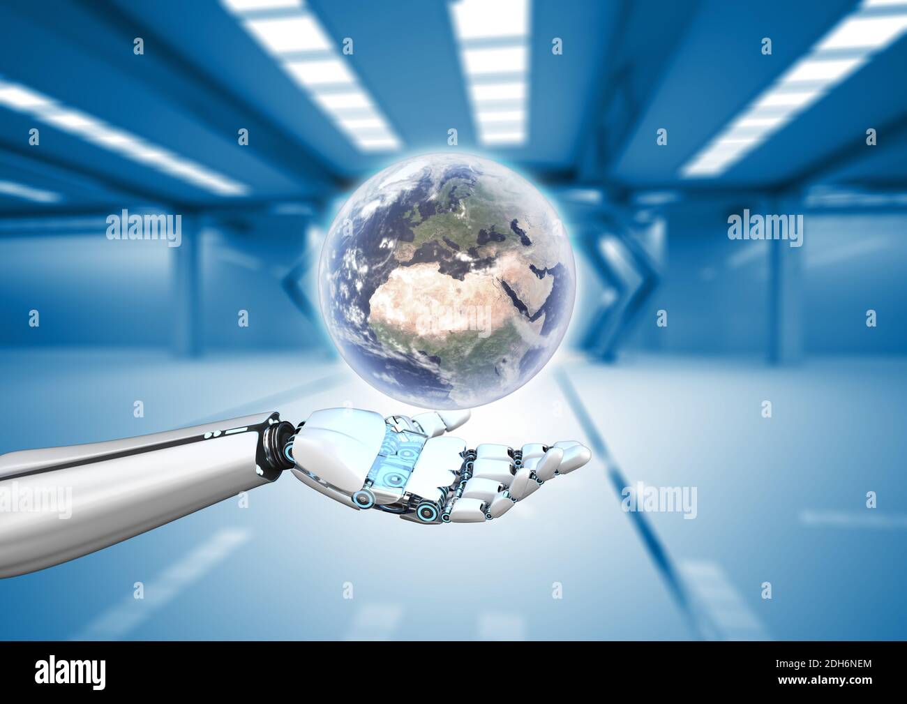 Humanoid Robot Hand Earth Stock Photo - Alamy