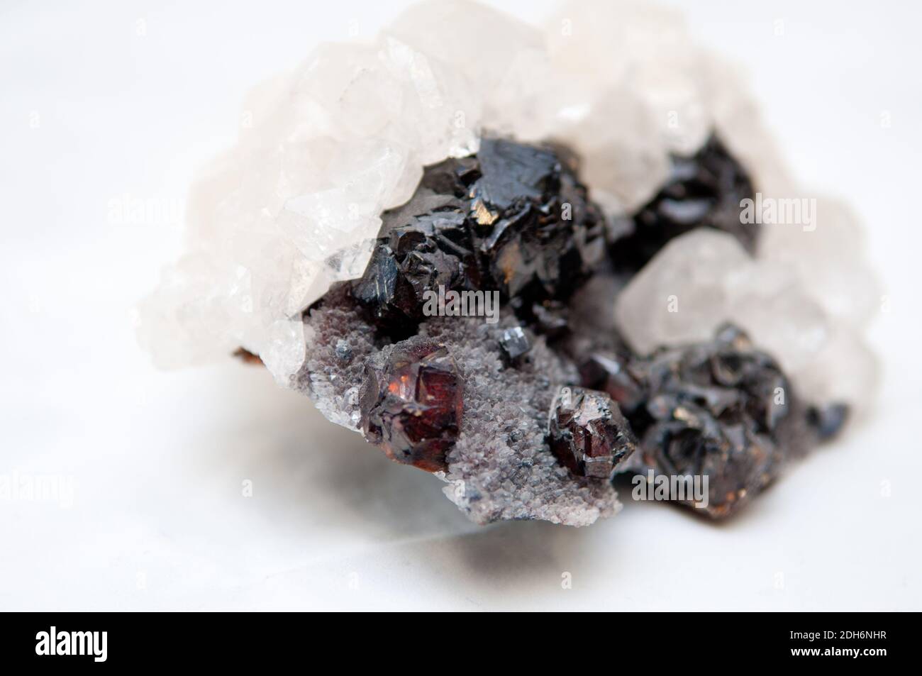 sphalerite and quartz mineral sample on a white background Stock Photo ...