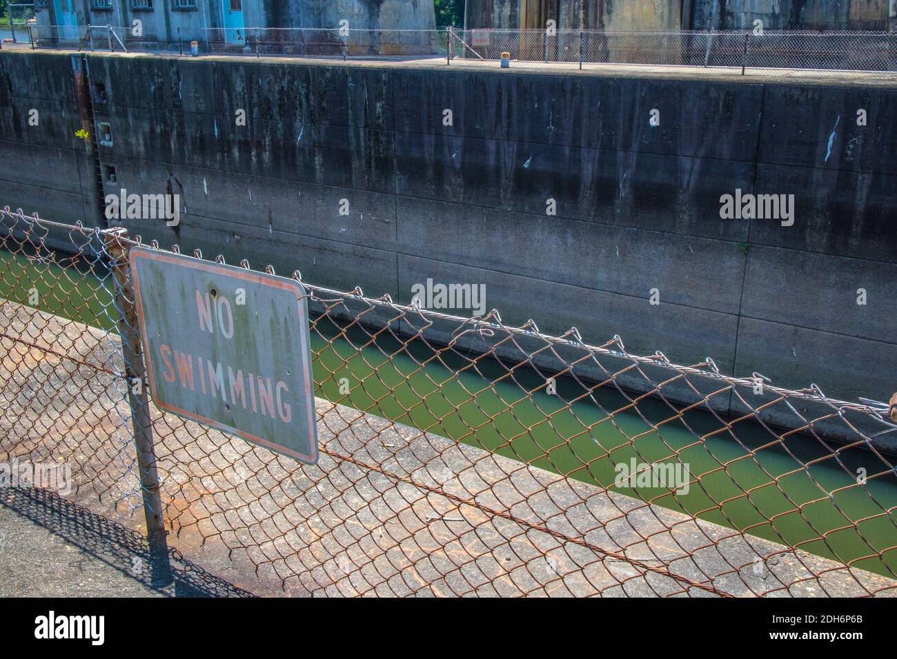 Augusta, Ga USA - 07 04 20: Lock and Dam No swimming sign Stock Photo ...