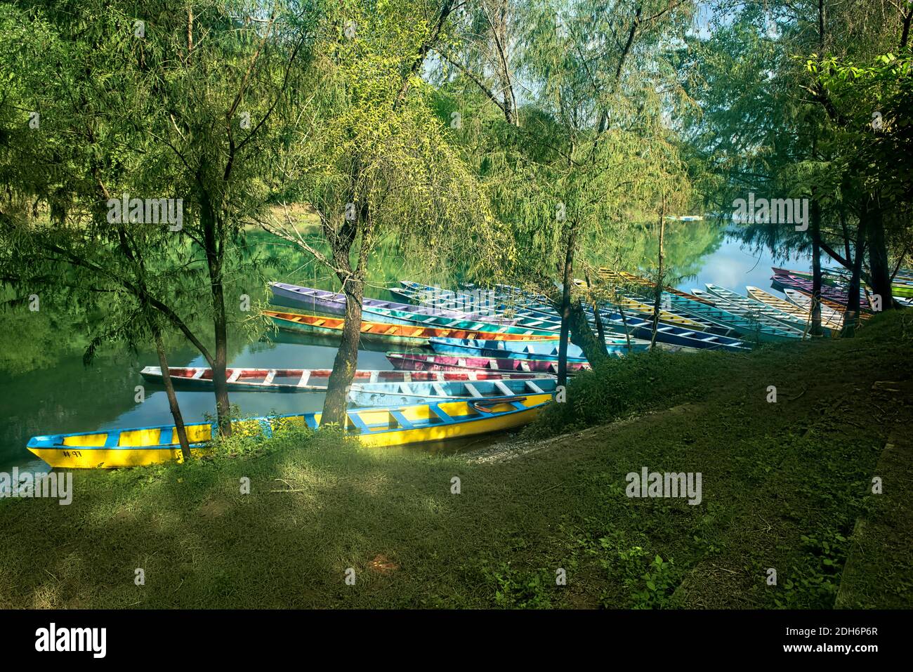 Colorful boats on the Tampaon River, Huasteca Potosina, San Luis Potosi ...